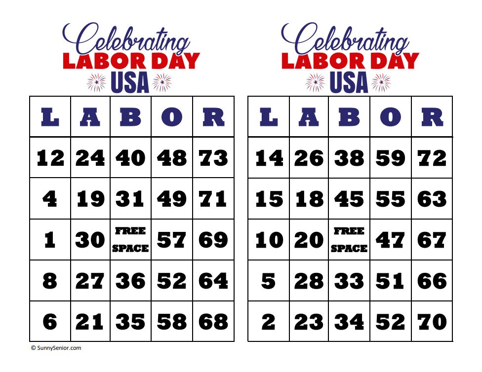 Labor Day Bingo for Your Party - 1000 Printable Cards - Etsy