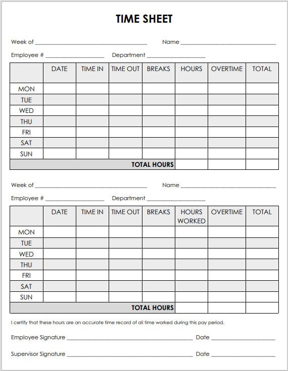 Weekly Time Sheet Printable Digital Download PDF Business Documents ...