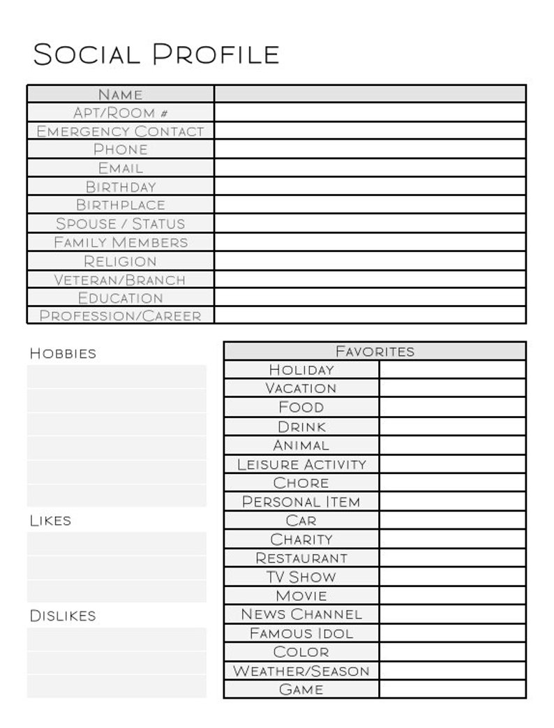 Before Demenria Printable Social Profile for Senior Living Engagement ...
