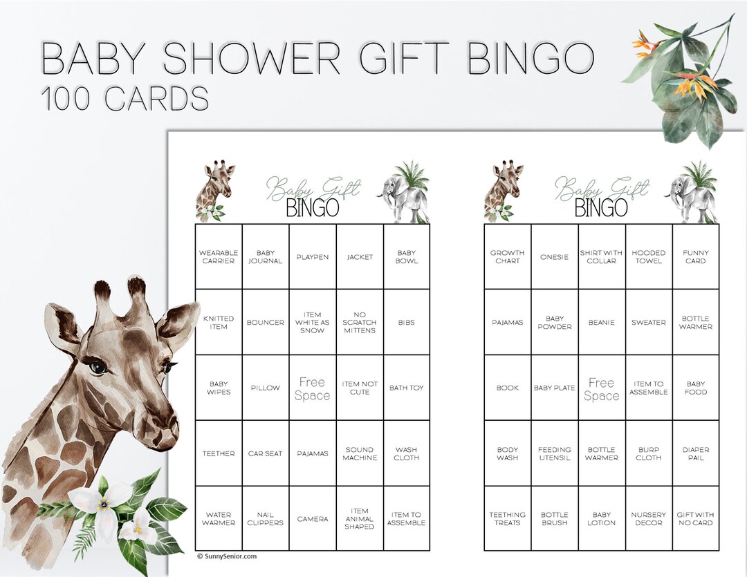 Printable Safari Baby Shower Gift Bingo - Etsy