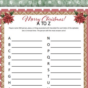Christmas A to Z Party Game, Printable Holiday Party Games. Christmas ...