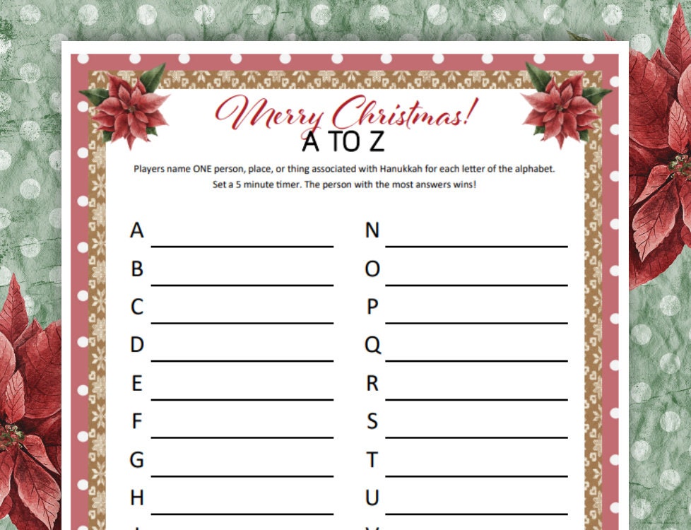 Christmas A to Z Party Game, Printable Holiday Party Games. Christmas ...