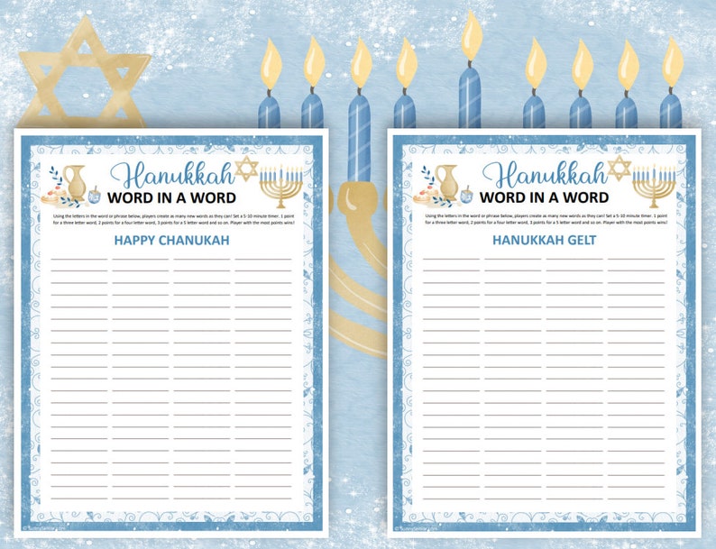 Hanukkah Word Games: Printable Chanukah Activities (PDF) - Etsy