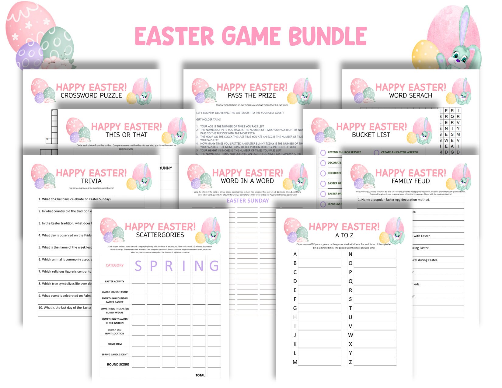 Easter Fun Printable Games Bundle - Etsy