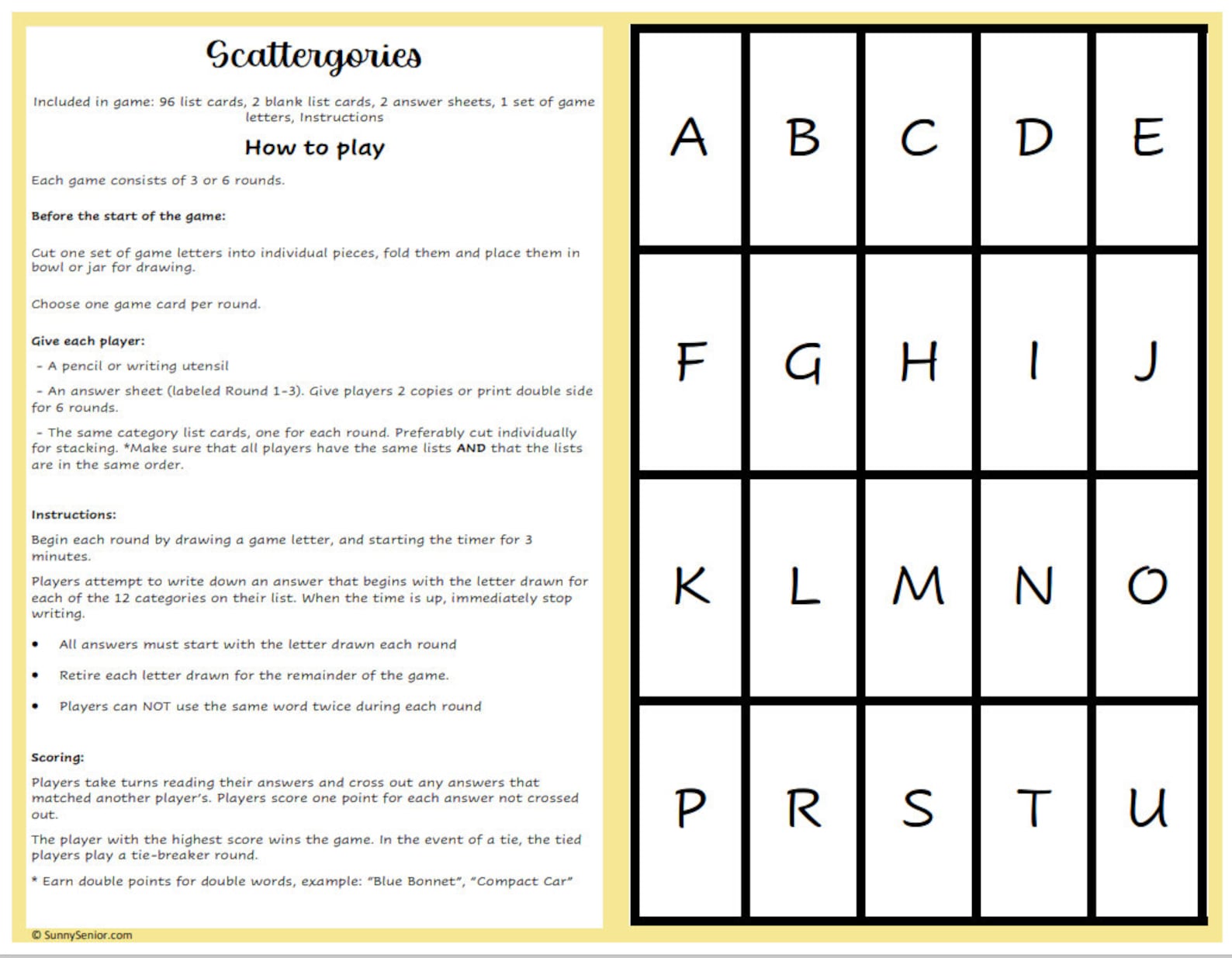 Scattergories Printable Game for Kids: Build Vocabulary and Have Fun ...