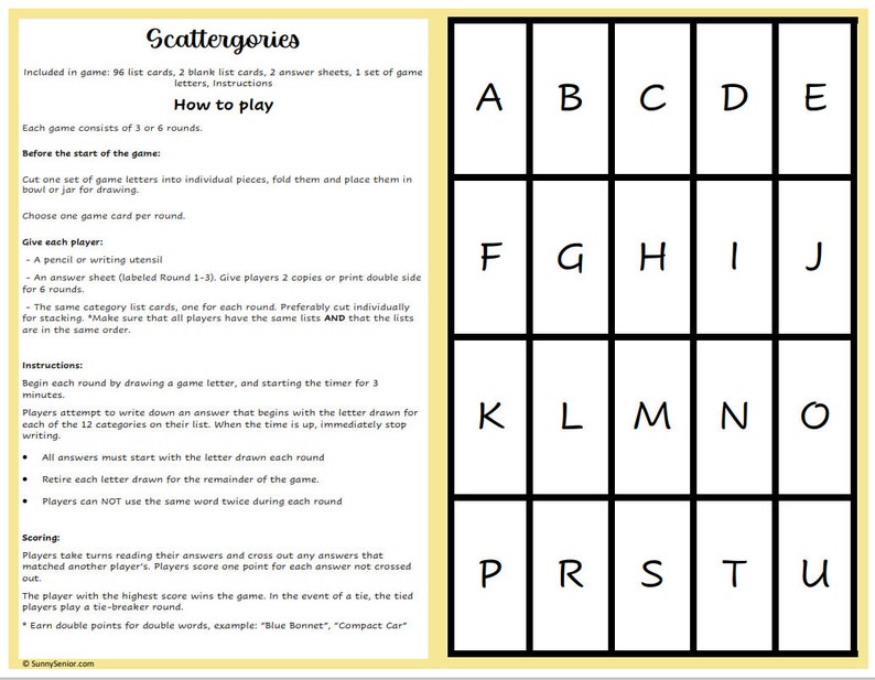 Scattergories Printable Game for Kids: Build Vocabulary and Have Fun ...