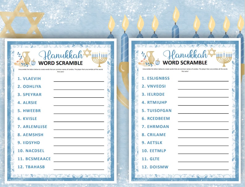 Hanukkah Games Word Scramble, Printable Chanukah Games for Kids, Adults ...