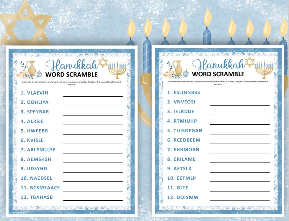 Hanukkah Games Word Scramble, Printable Chanukah Games for Kids, Adults ...