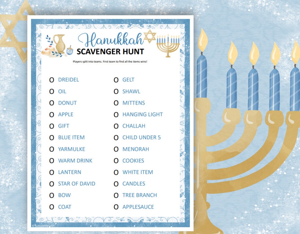 Hanukkah Scavenger Hunt, Printable Chanukah Games for Kids, Adults and ...
