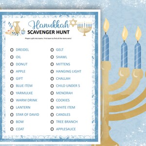 Hanukkah Scavenger Hunt, Printable Chanukah Games for Kids, Adults and ...