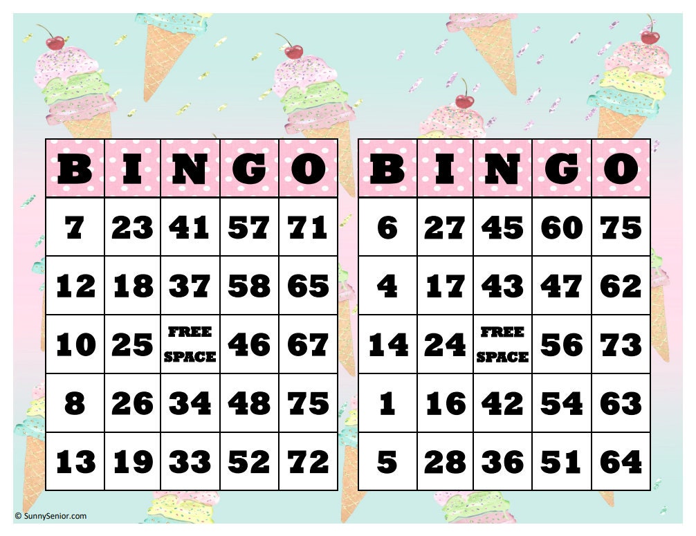Summer Ice Cream Bingo Card Pack - 1000 Printable Cards - Etsy