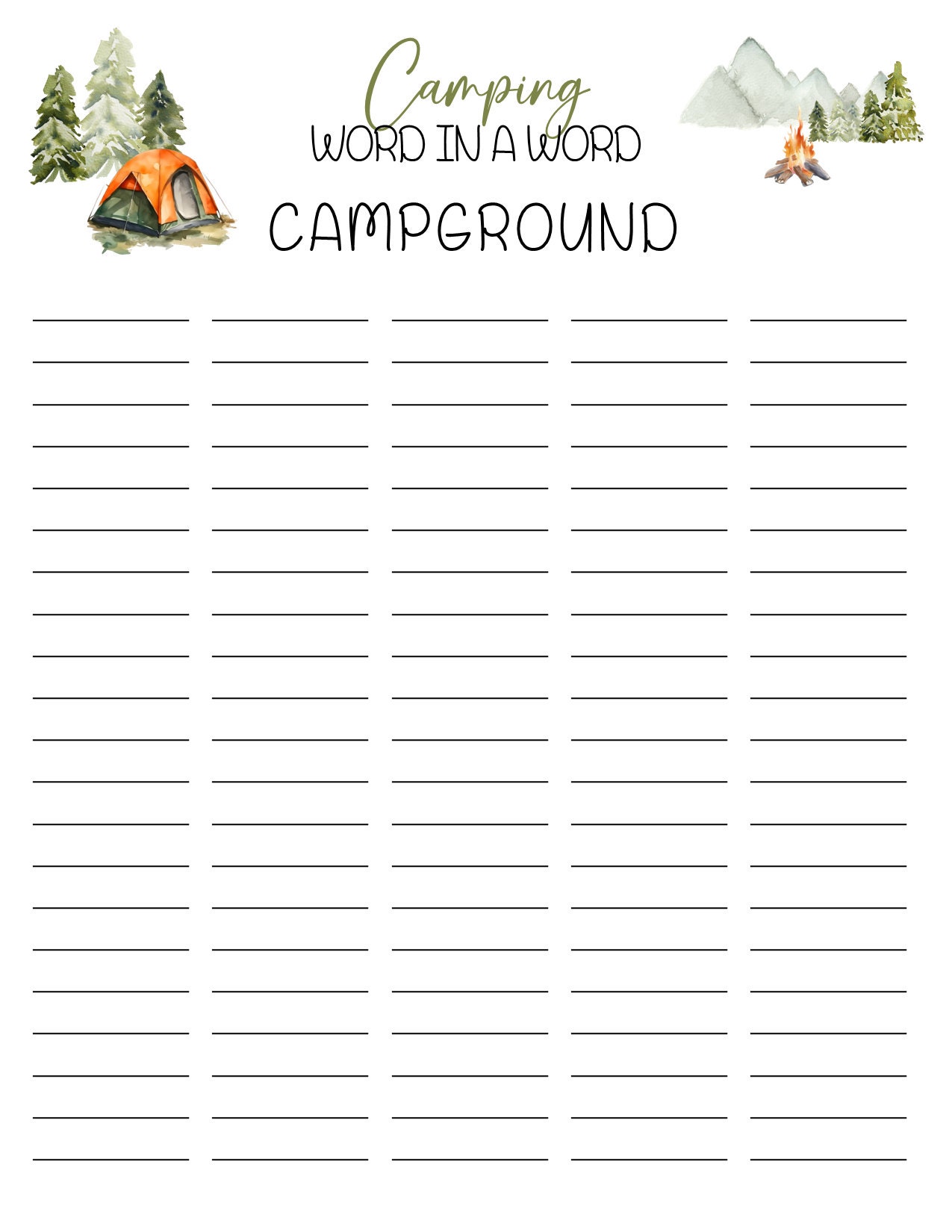 Camping Adventure Word Games: Printable Fun for Outdoor Enthusiasts - Etsy