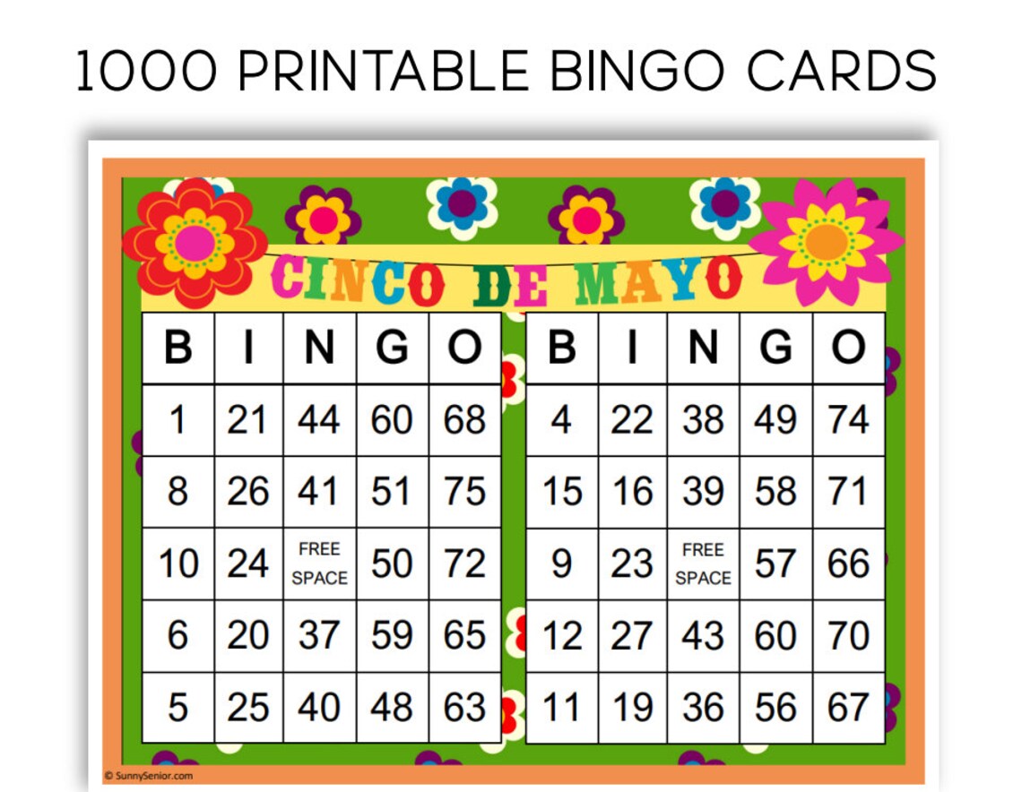 Cinco De Mayo Bingo Card Pack 1000 Festive Printable Cards - Etsy