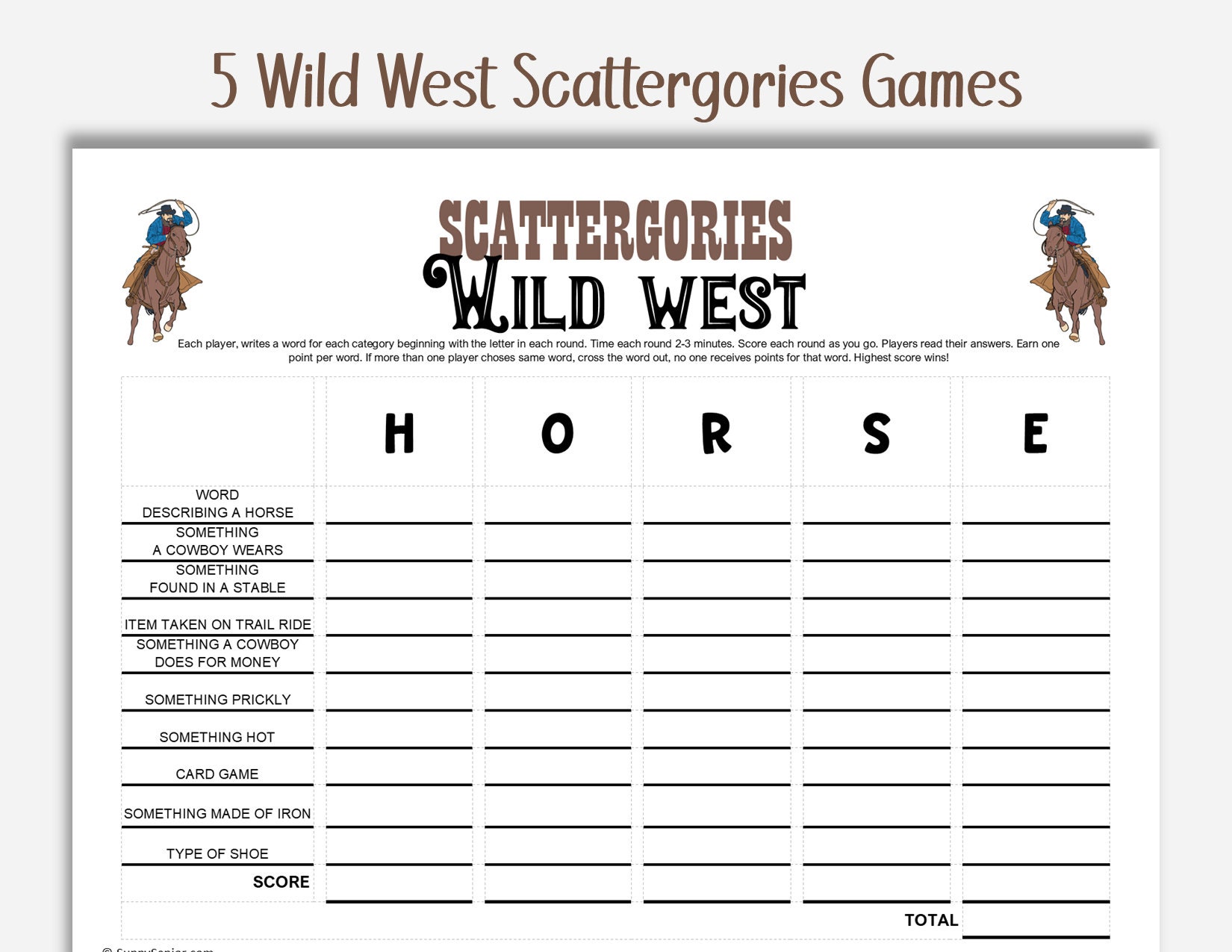 5 Pack Wild West Scattergories Roundup Games - Etsy