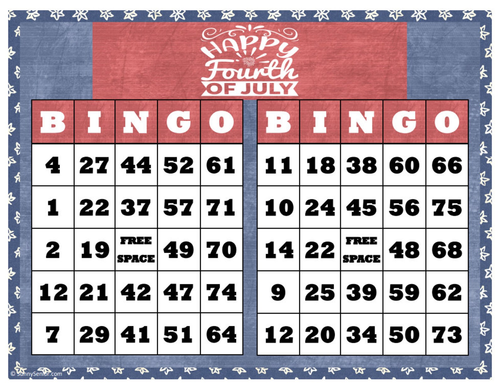 Printable Fourth of July Bingo Cards - Set of 1000 - Etsy