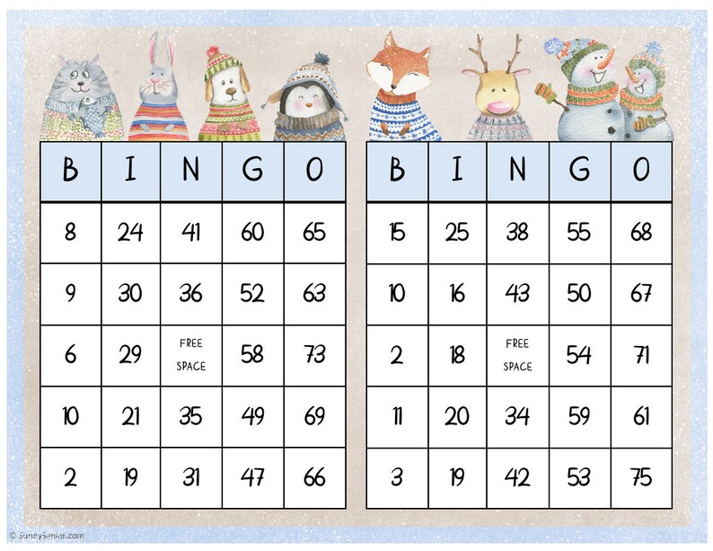 1000 Winter Bingo Cards Printable for Kids Winter Wonderland Party Game ...