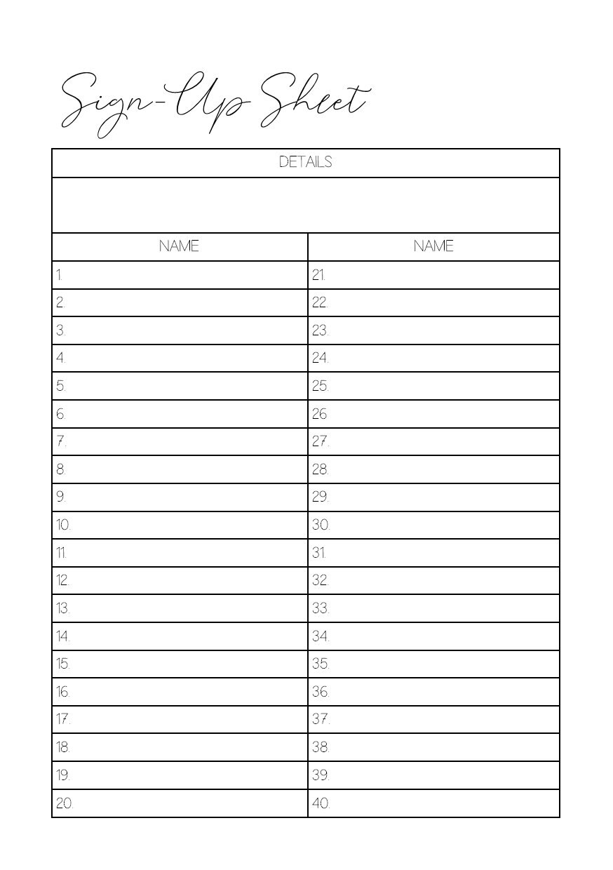 Printable Sign-up Sheet: Organize Events and Gather Information ...