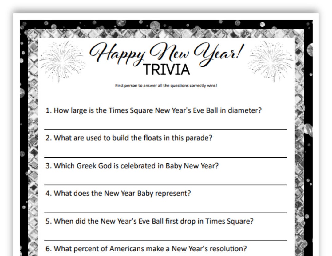 New Year's Fun: Trivia Party Game - Etsy
