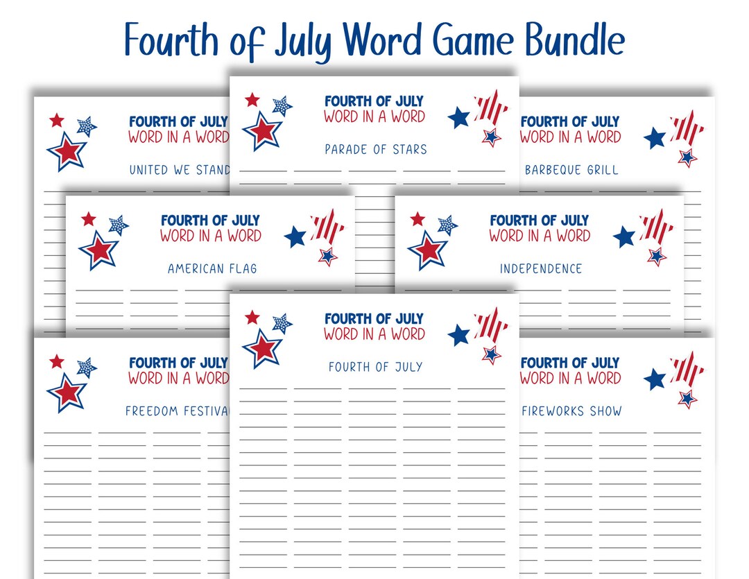 4th of July Word Game Sheets: Printable Fun for Independence Day ...