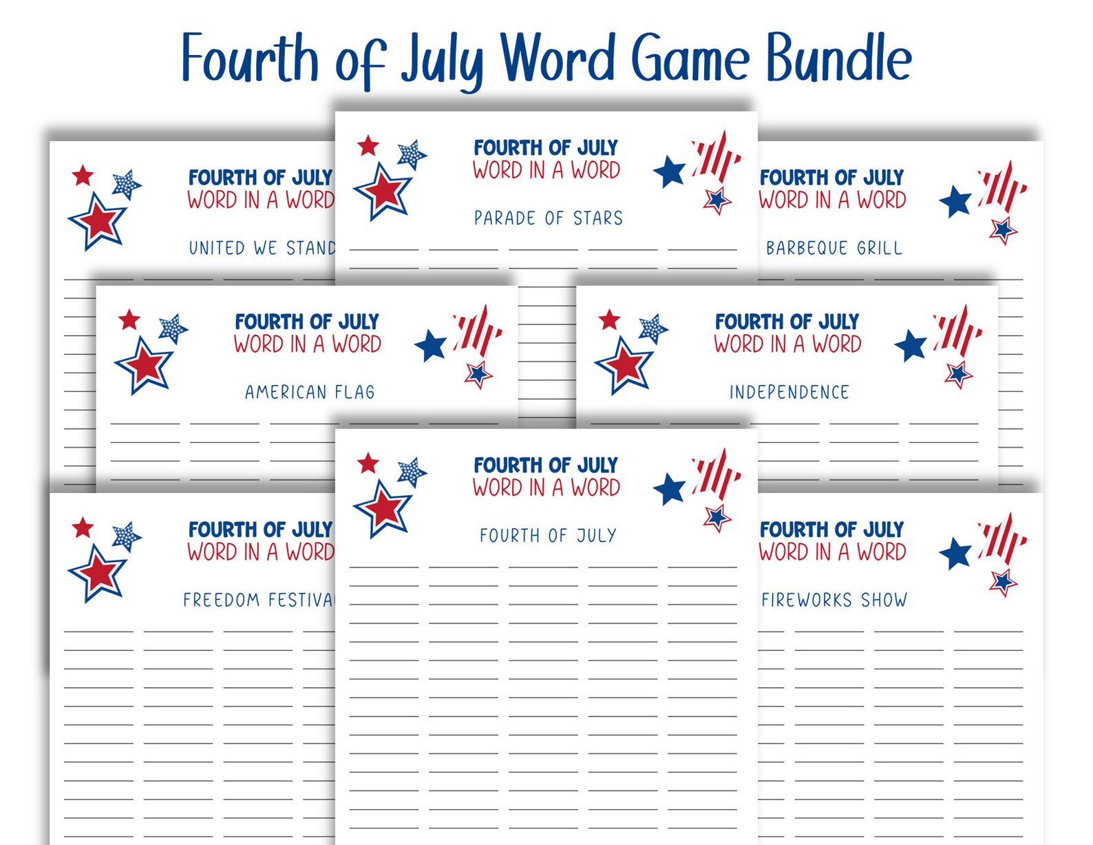 4th of July Word Game Sheets: Printable Fun for Independence Day ...