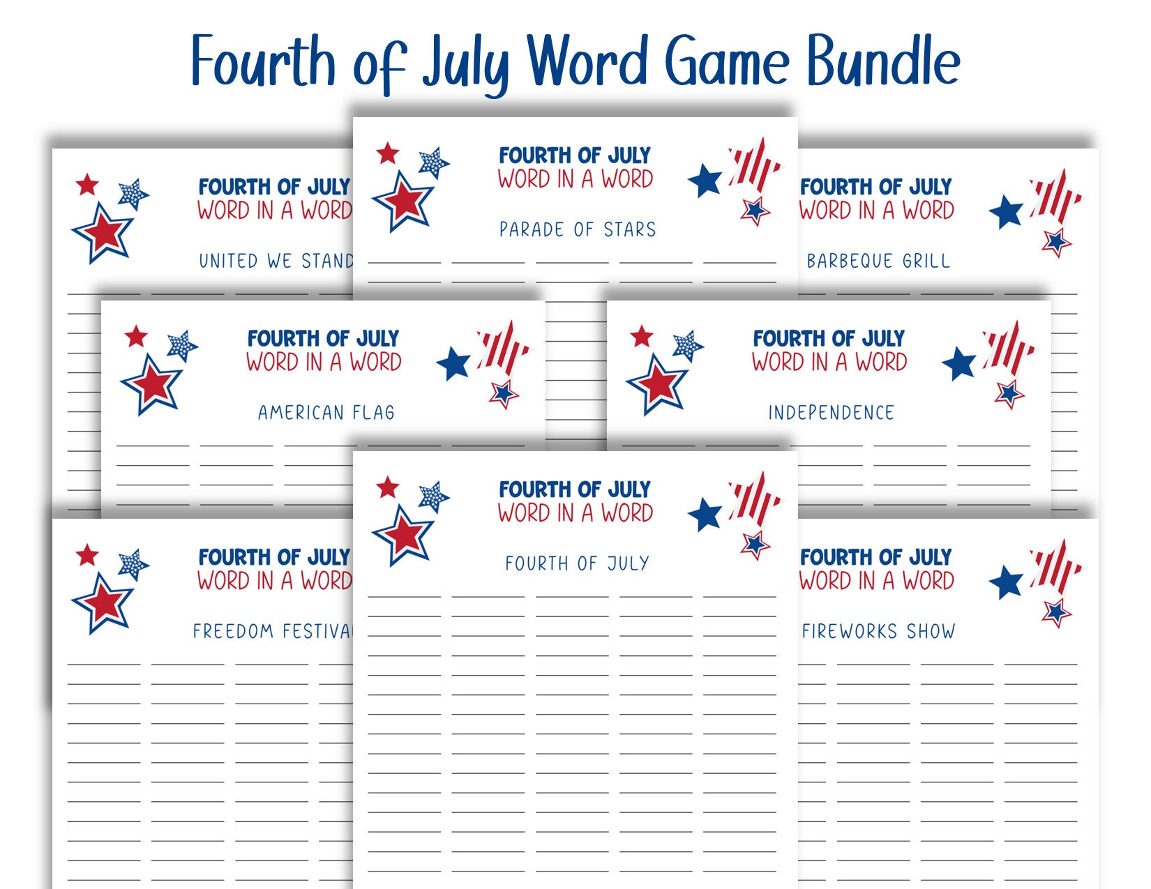 4th of July Word Game Sheets: Printable Fun for Independence Day ...