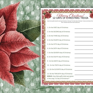 Christmas Trivia, Printable Holiday 12 Days of Christmas Party Game ...