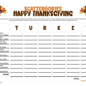 5 Pack Harvest Feast Thanksgiving Scattergories Games - Etsy