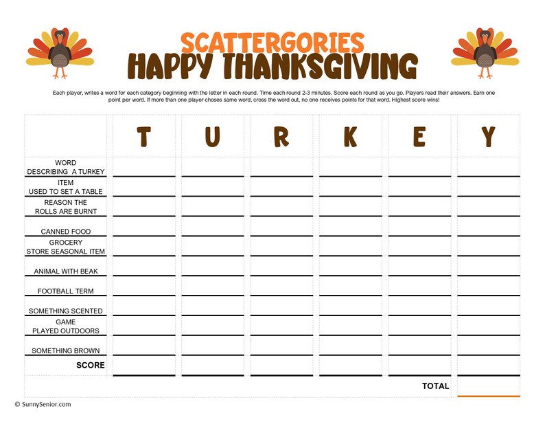 5 Pack Harvest Feast Thanksgiving Scattergories Games - Etsy