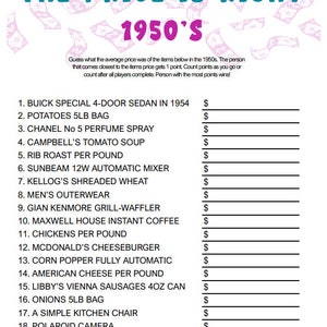 Printable 1950's the Price is Right Game: Bring the - Etsy
