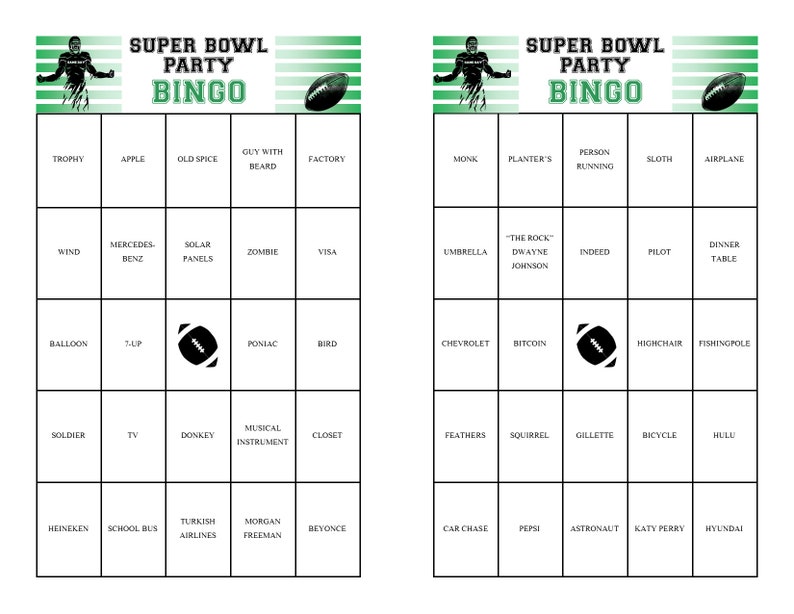 Super Bowl Party Bingo - Printable Game for Unforgettable Ad-watching ...