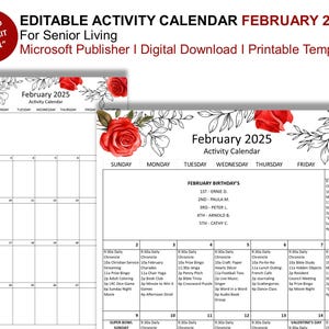 February 2025 Editable Monthly Activities Calendar for Senior Living ...