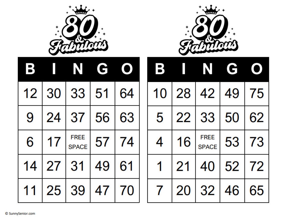 80th Birthday Printable Bingo Cards - Set of 1000 - Etsy