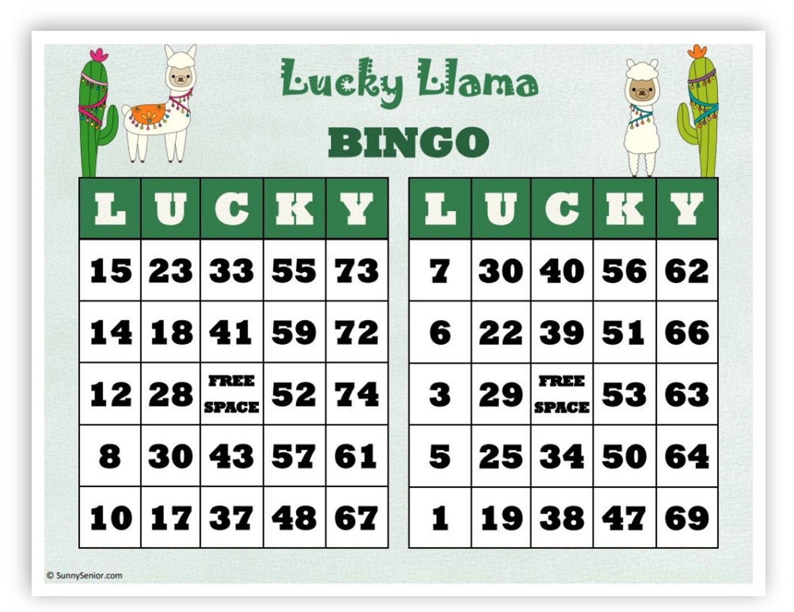 1000 Lucky Llama Bingo Cards, Printable. Llama Party Games for Kids ...