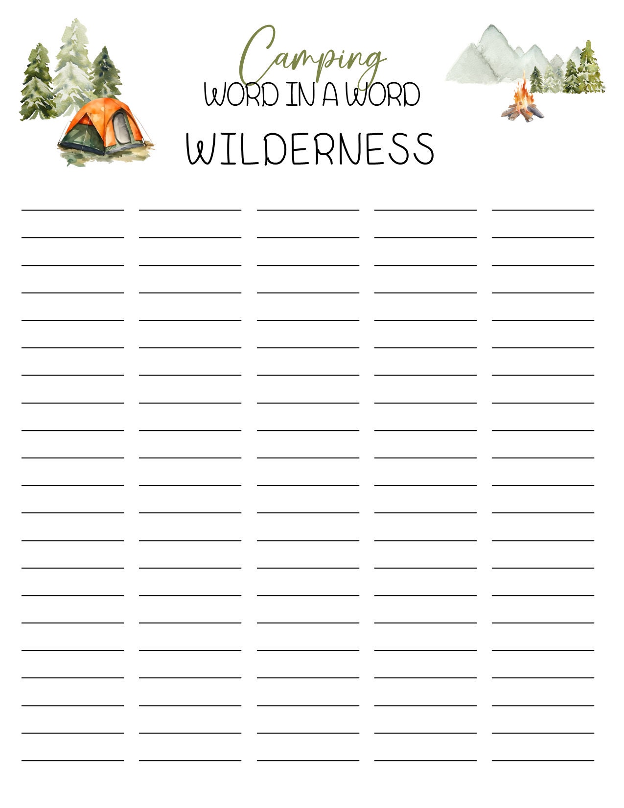 Camping Adventure Word Games: Printable Fun for Outdoor Enthusiasts - Etsy