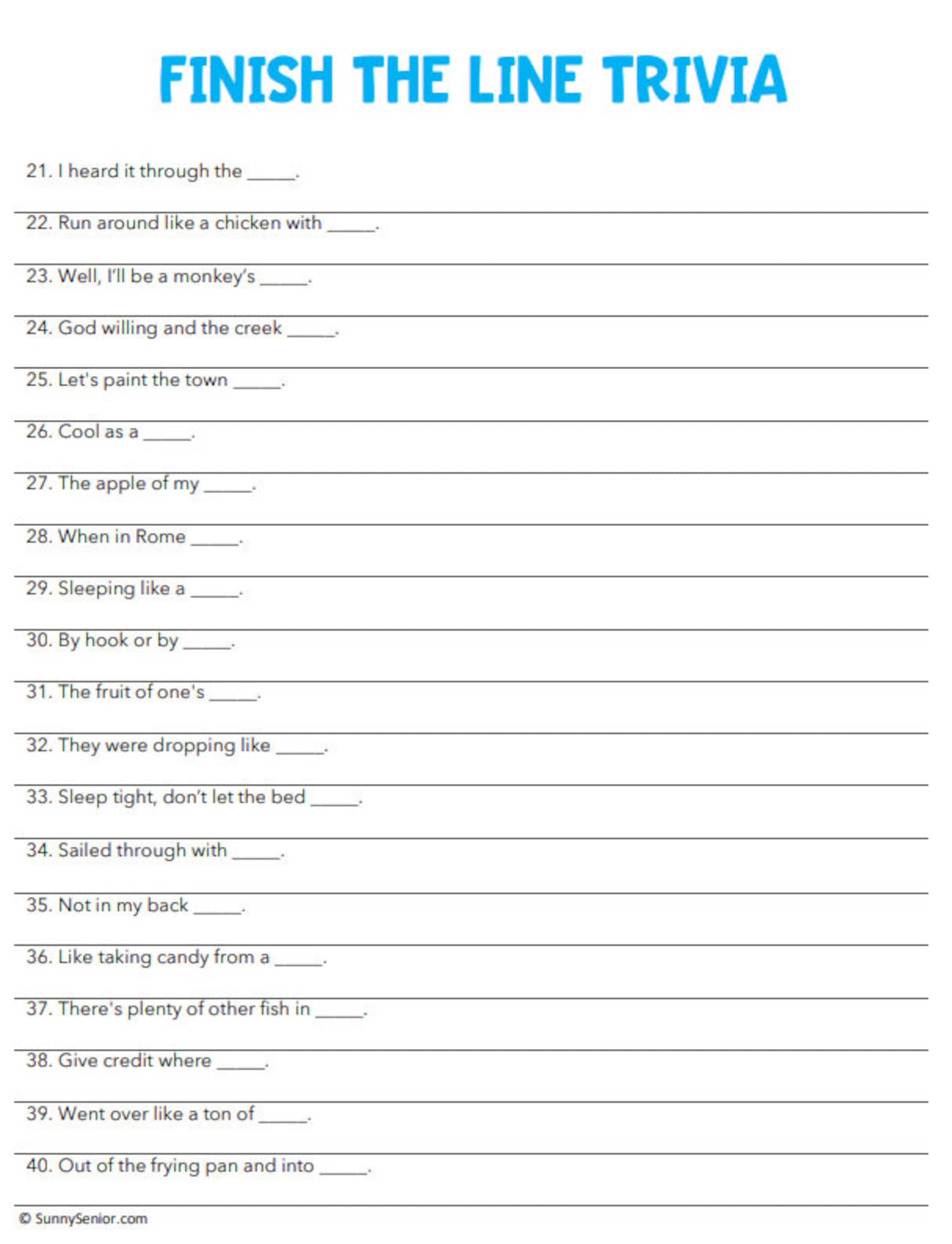 Finish the Line Reminiscence Trivia: Printable Game for Dementia ...