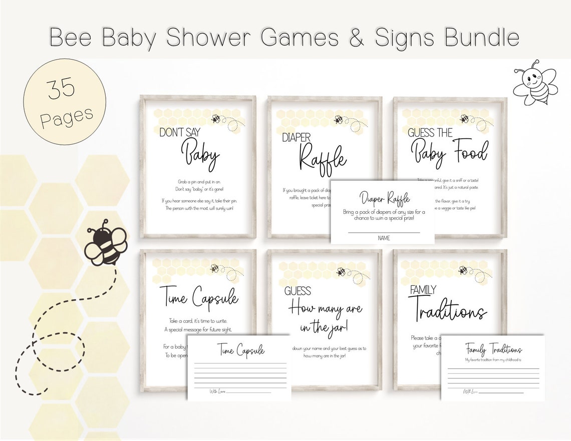 Buzzy Mother-to-bee Baby Shower Game and Sign Bundle Bumble Bee - Etsy