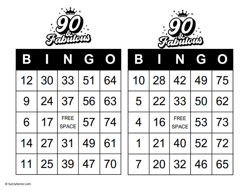 90 & Fabulous Printable Bingo Cards Set of 1000 - Etsy