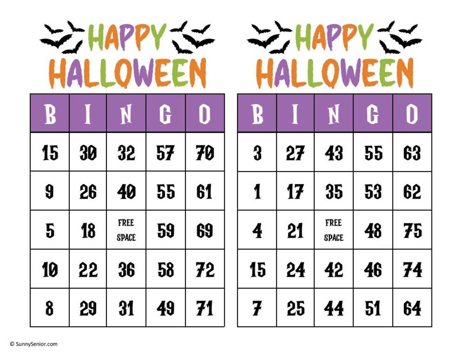 1000 Printable Happy Halloween Bingo Cards – Includes Calling Cards ...