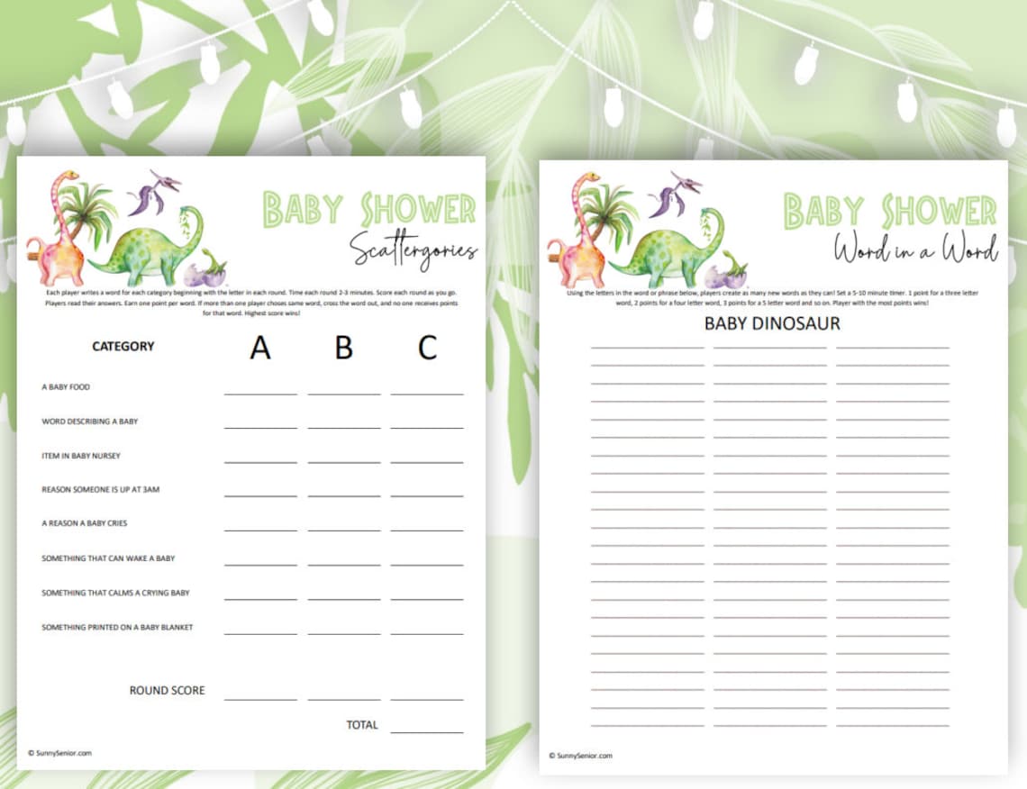Dinosaur Baby Shower Games Printable Babyshower Games - Etsy