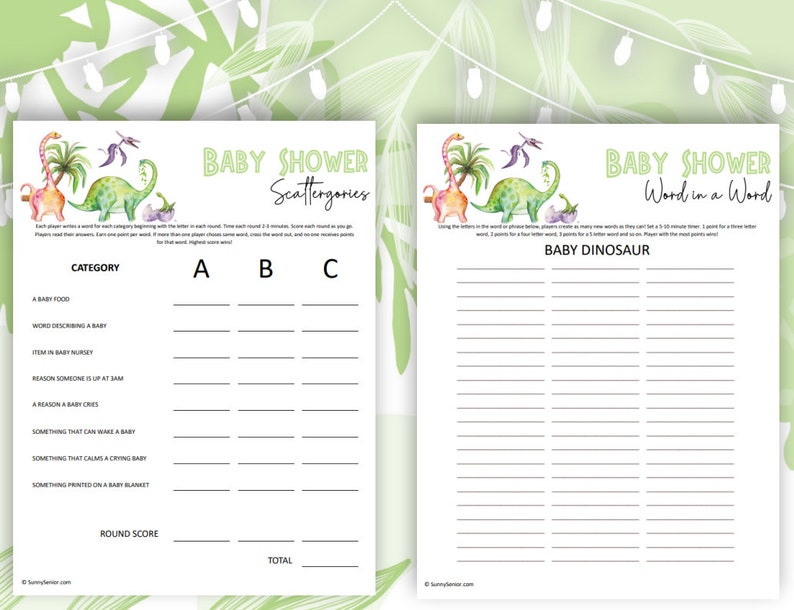 Dinosaur Baby Shower Games Printable Babyshower Games - Etsy