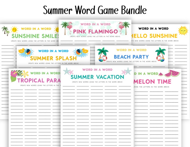 Sun-kissed Summer Word-in-a-word Party Games Pack - Etsy