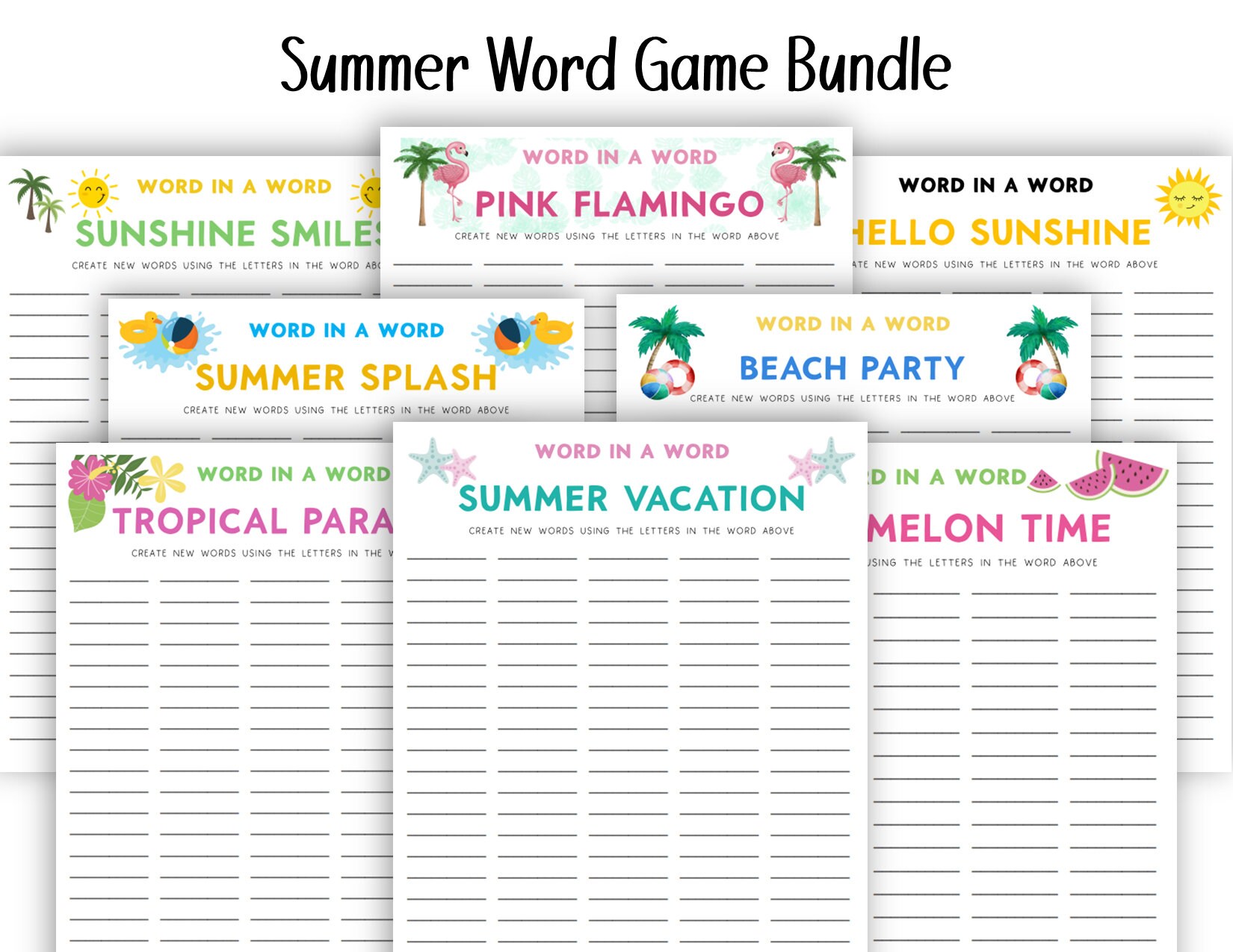 Sun-kissed Summer Word-in-a-word Party Games Pack - Etsy