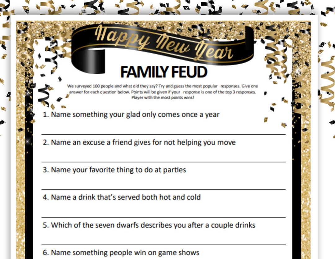 Ring in the New Year With Our Printable 'family Feud' Game - Etsy