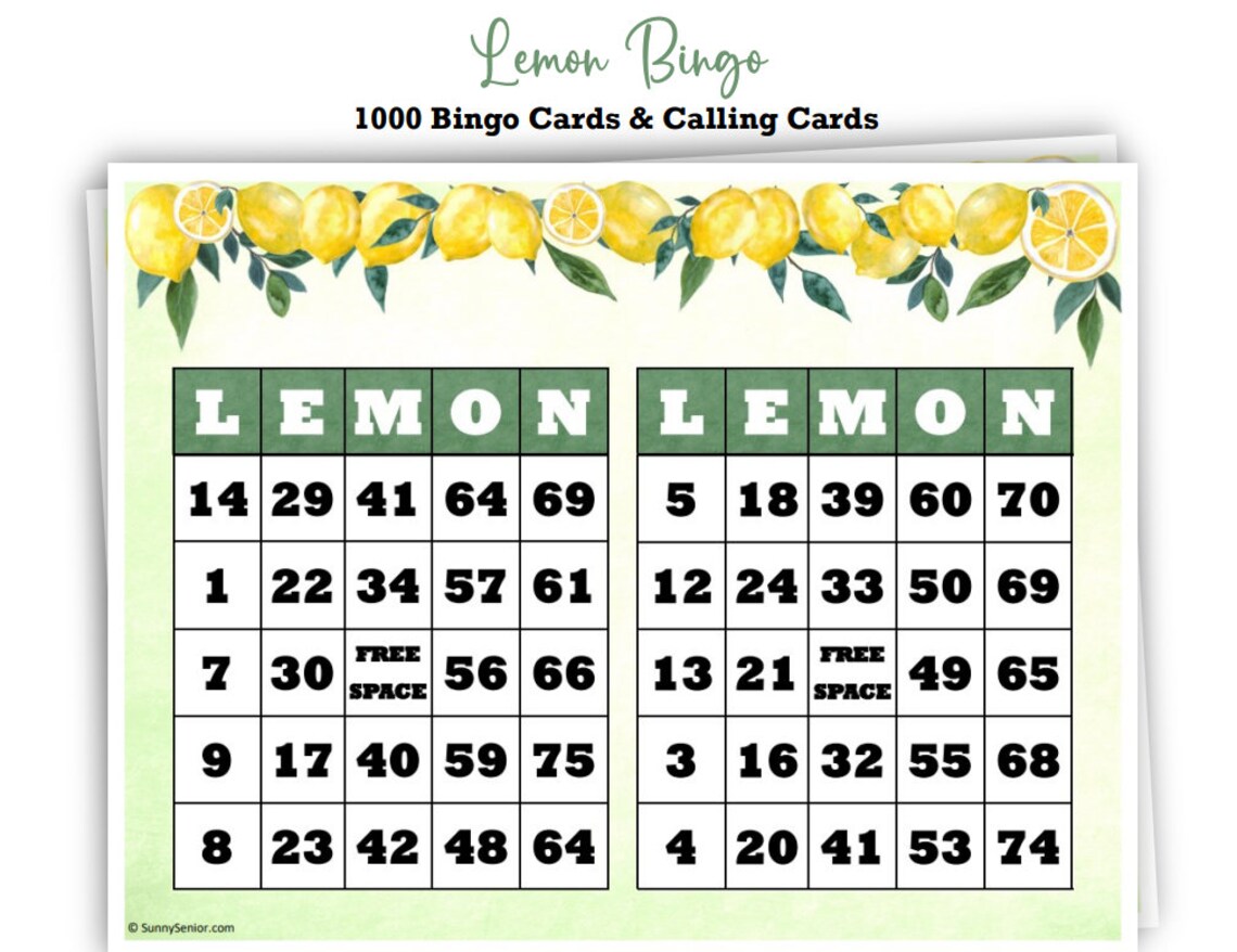 Lemon Bingo Cards: 1000 Printable Cards for Lemonade Party (PDF) - Etsy