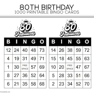 80th Birthday Printable Bingo Cards - Set of 1000 - Etsy