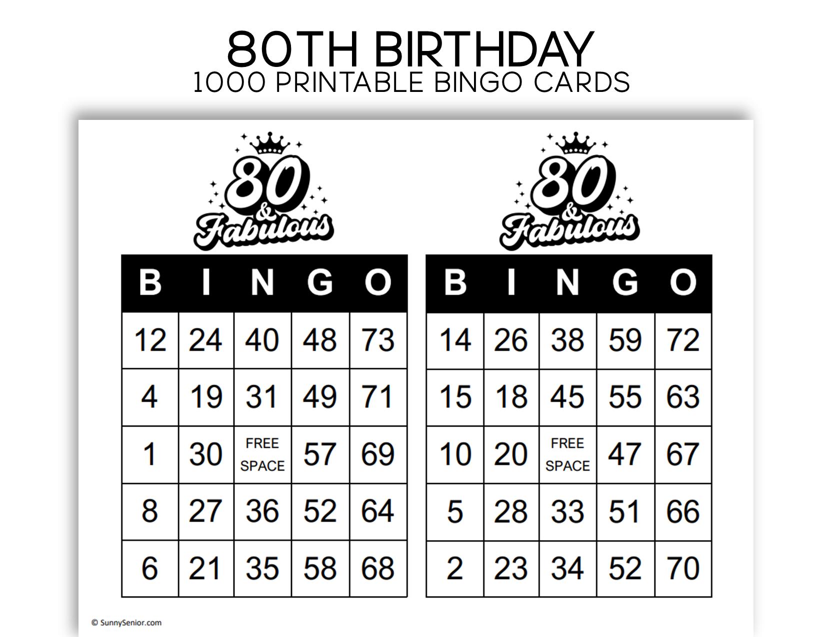 80th Birthday Printable Bingo Cards - Set of 1000 - Etsy