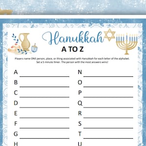 Hanukkah Game A to Z, Printable Chanukah Games for Kids, Adults and ...