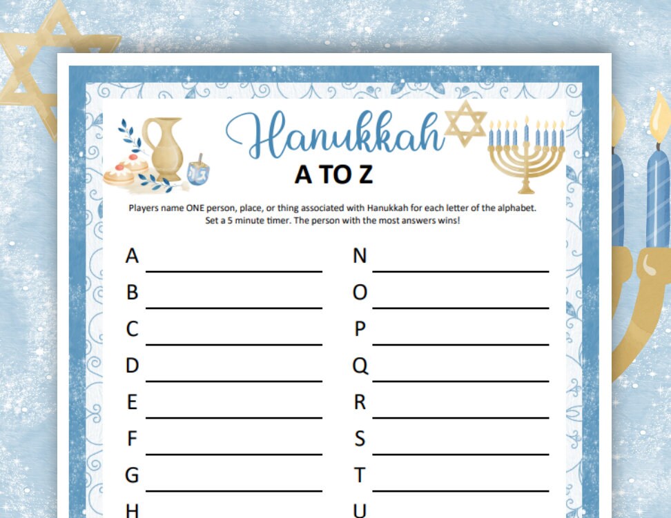 Hanukkah Game A to Z, Printable Chanukah Games for Kids, Adults and ...