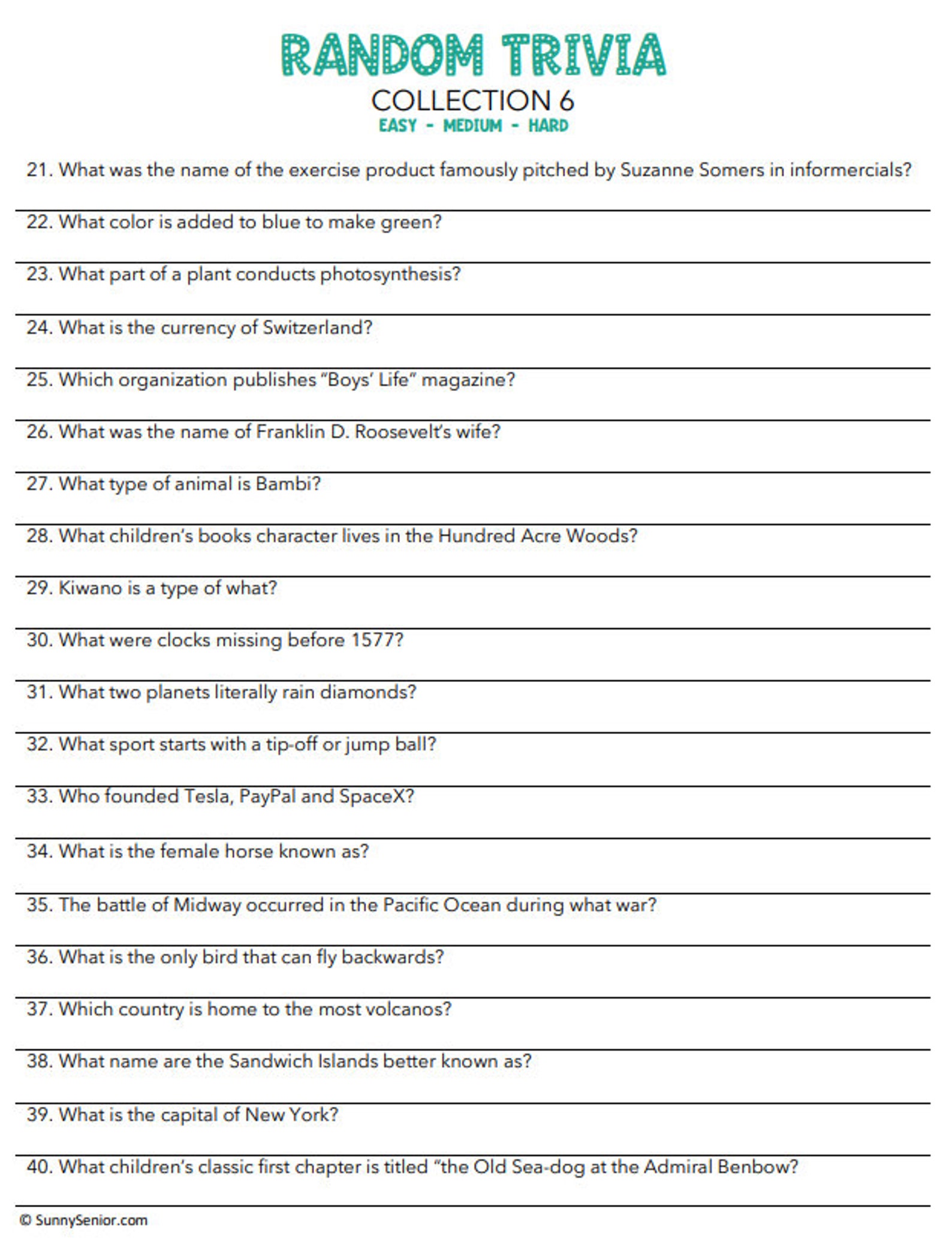 Senior Living Trivia: A Fun and Educational Printable Game - Etsy