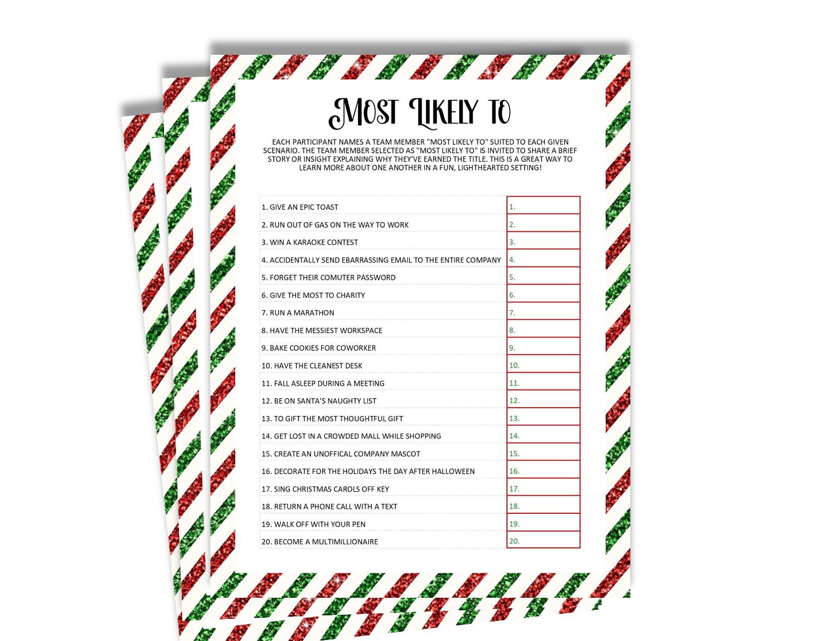 Office Holiday 'most Likely To' Game – Printable Teambuilding Fun for ...